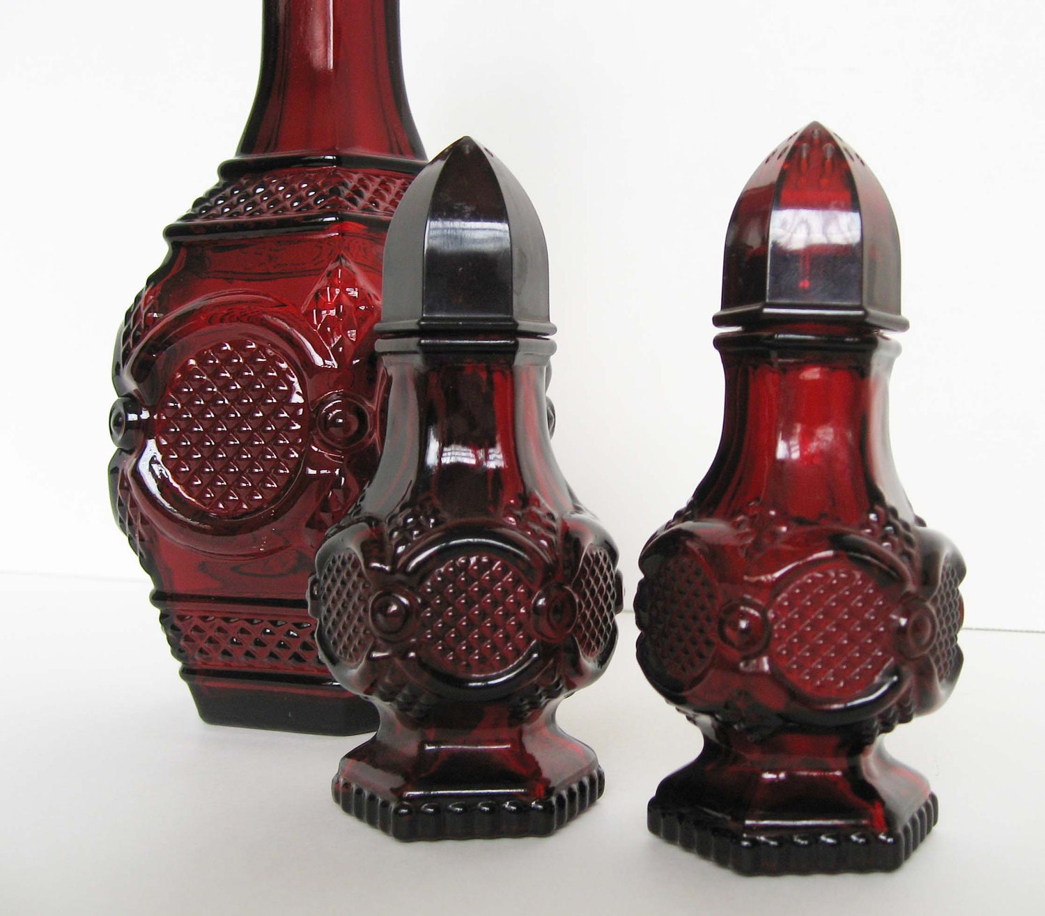 Vintage 3 Piece Avon Red Cape Cod Ruby Glass Set