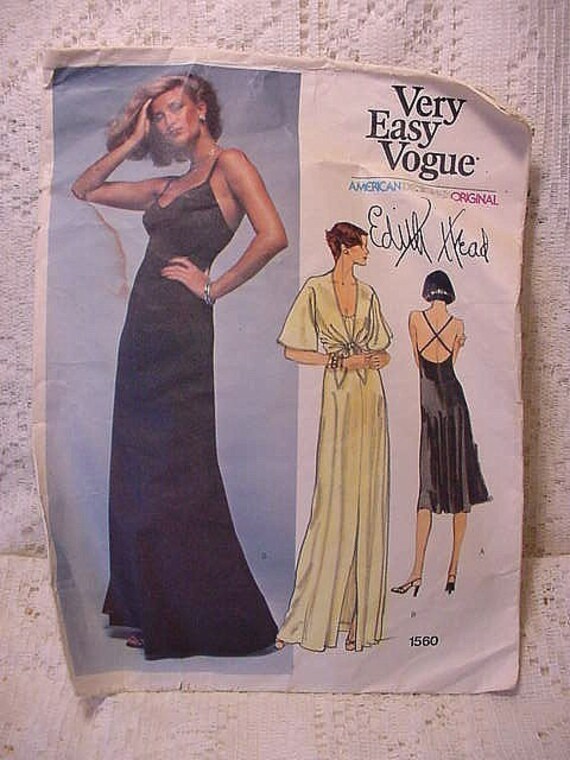 Vintage Vogue Edith Head Dress Pattern 70s or 80s Size 8