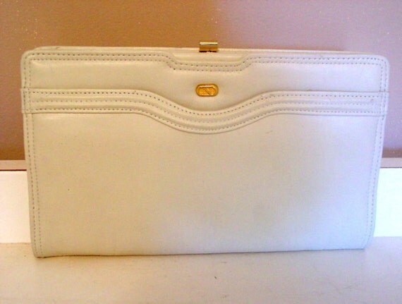 RESERVED Vintage clutch purse bone color leather by vintagerunway