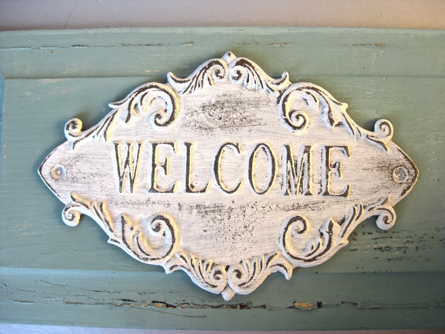 Vintage Inspired Welcome Sign Shabby and Chic Sign Cottage