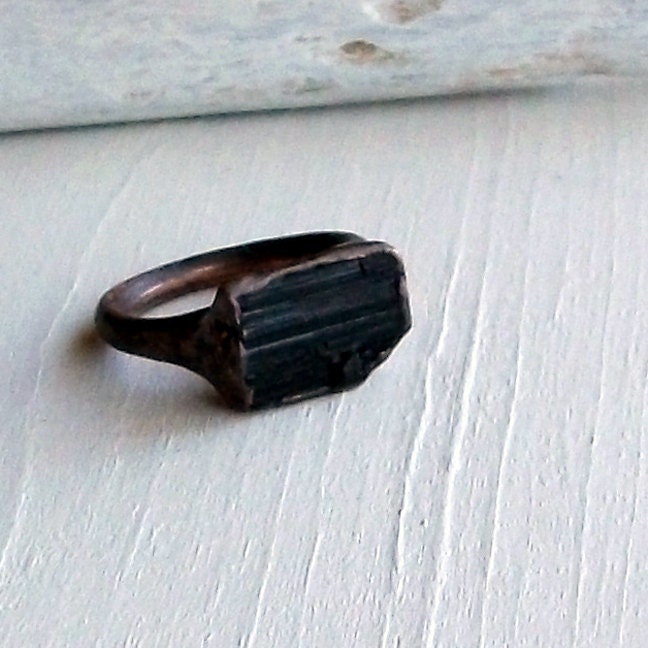 Copper Ring Tourmaline Gem Stone Black Facet Artisan Raw Gem