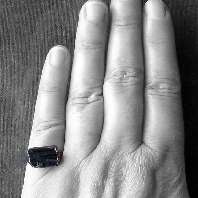 Copper Ring Tourmaline Gem Stone Black Facet Artisan Raw Gem