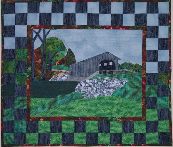 Quilt Pattern Covered Bridge quilted wall hanging Covered