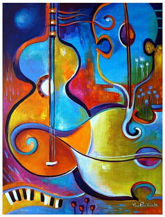 Abstrait moderne Original peinture acrylique sur toile musique