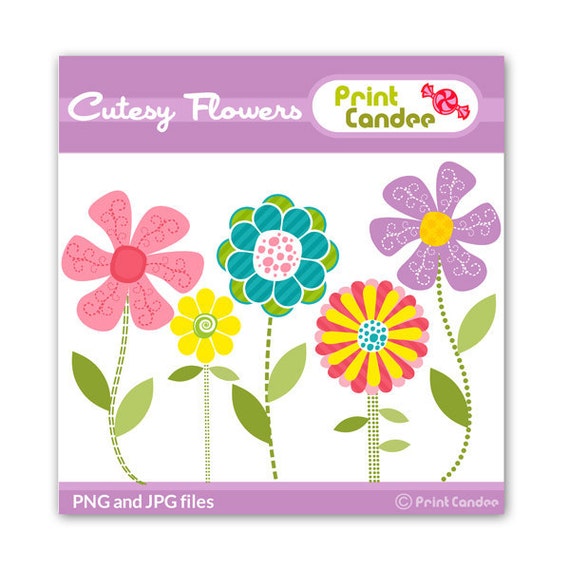 Cutesy Flowers Digital Clip Art Personal and Commercial