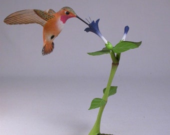 Ruby-throated Hummingbird Hand Carved Wooden Bird