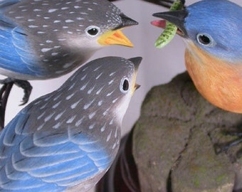 Baby Eastern Bluebird Carved Bird Basswood by jjstudio on Etsy