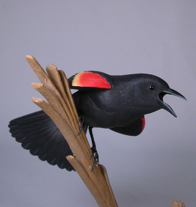 Red-winged Blackbird Hand Carved Wooden Bird by jjstudio on Etsy