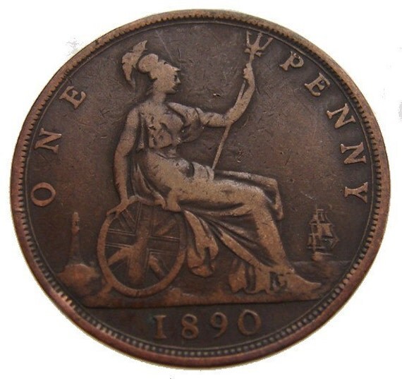 ANTIQUE Over 120 Years Old 1890 BRITISH Victoria One Penny ANTIQUE Over 120 Years Old 1890 BRITISH Victoria One Penny