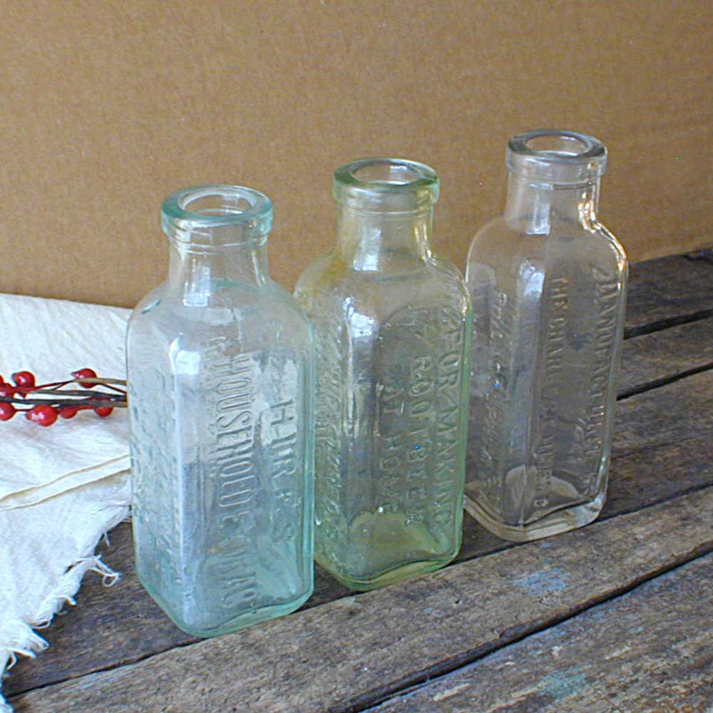 Hires Root Beer Extract Glass Bottles Lime Aqua Clear