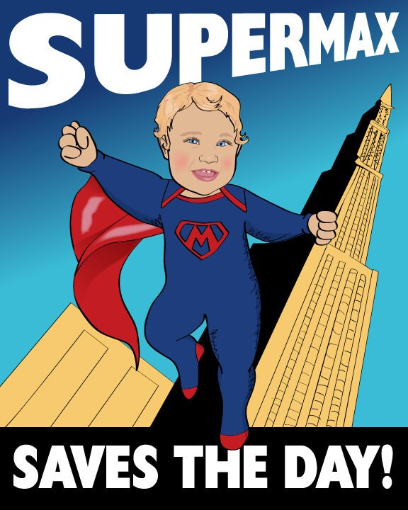 Nursery Wall Art Personalized Baby Superhero Print