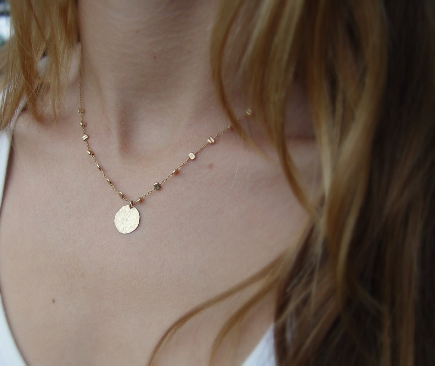 Small Shiny Gold Disc Necklace Gold Necklace Gold Disc