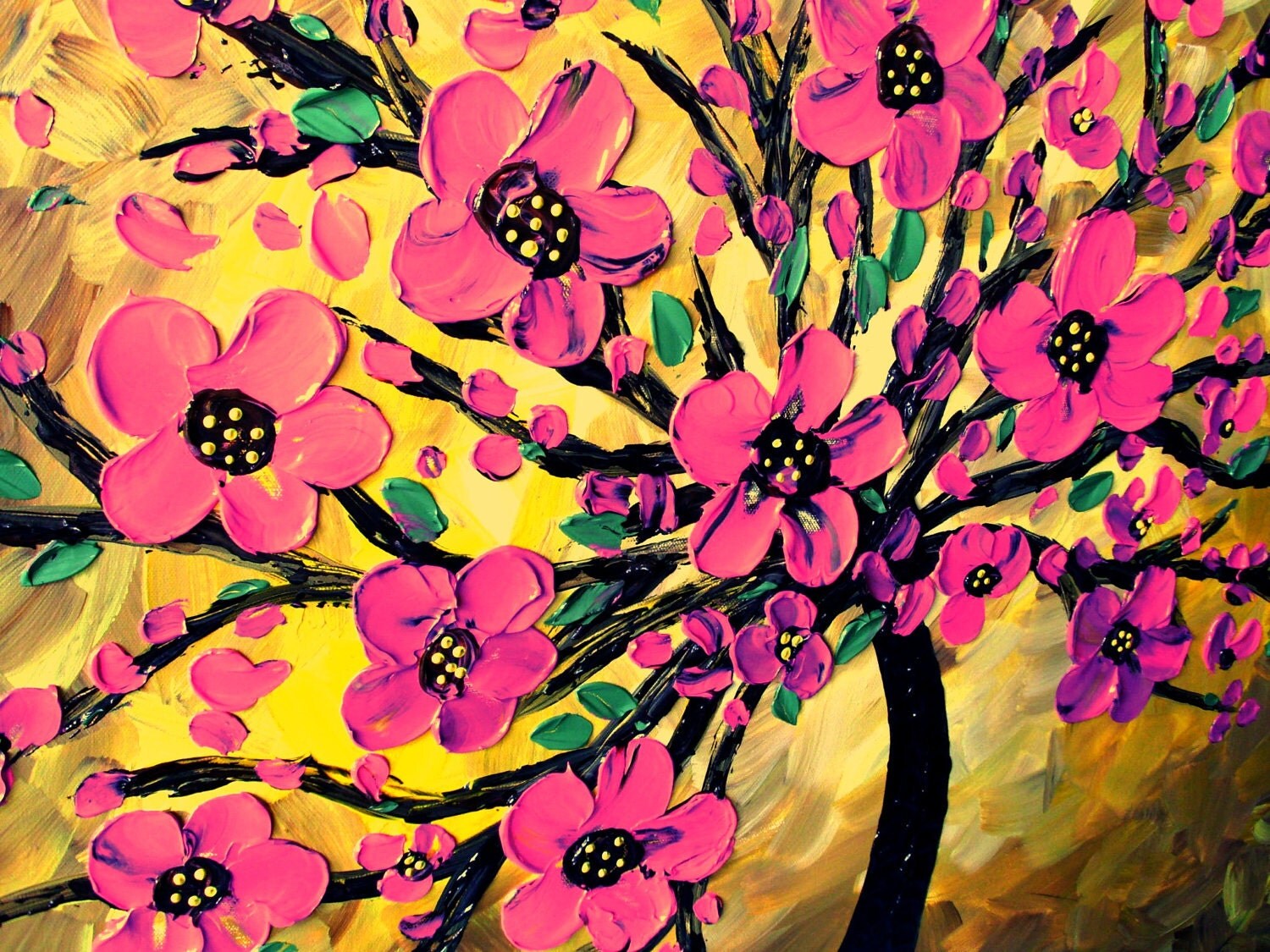 Pink Flower Painting Pink Tree Painting Textured Original