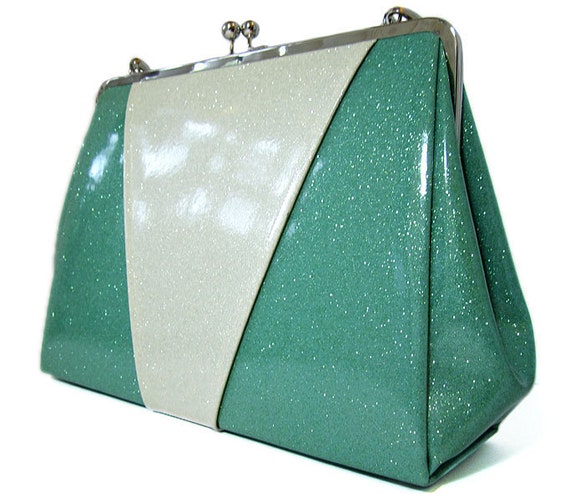 Sparkle Vinyl Rockabilly Retro Purse Seafoam Green by RetroRedone