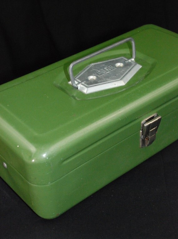 Vintage Victor Green Metal Tackle Box by FlamingJuneVintage