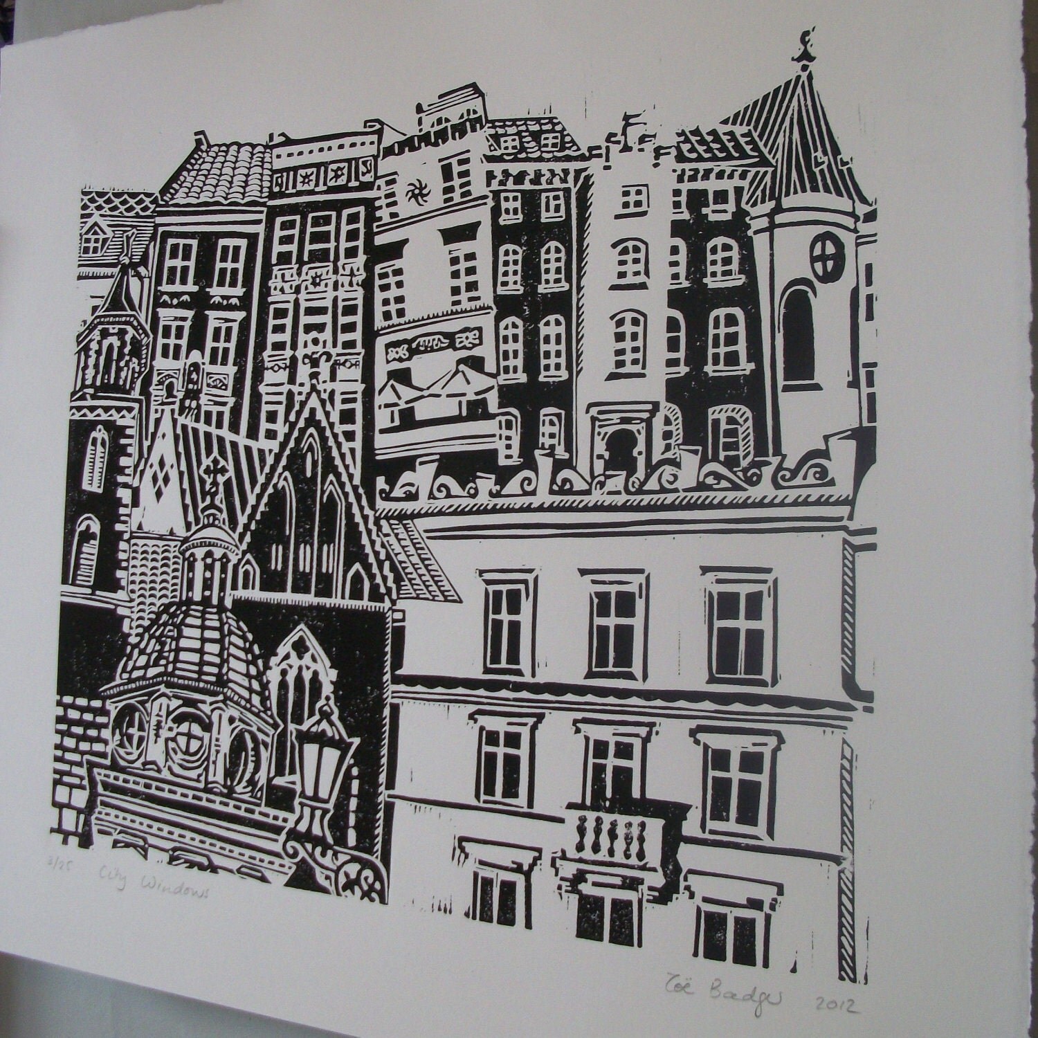 City Windows | Linocut prints, Architectural prints, Lino print