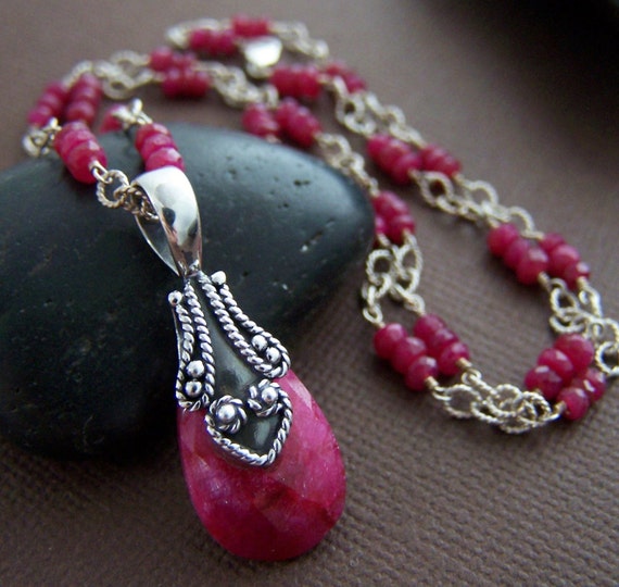 Ruby Wire Wrapped Gemstone Necklace Chain Sterling Silver