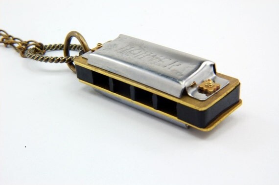 Harmonica Necklace Miniature Tiny Hohner Harmonica Bronze