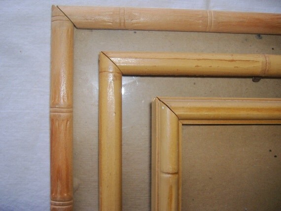 Vintage Faux Bamboo Wood Picture Frames lot of 3