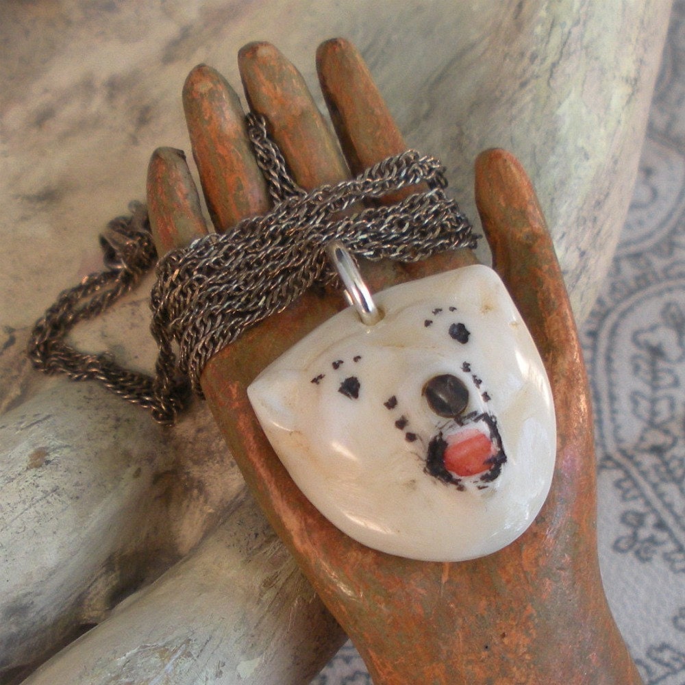 Inuit Carved Ivory Polar Bear Pendant on Sterling Chain