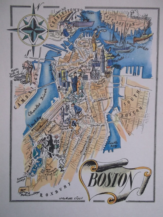 1950's Map of Boston by My25thHour on Etsy