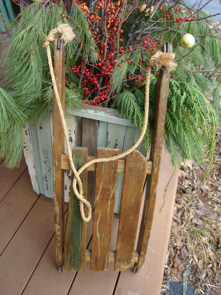 Antique Childs Wooden Sled by HarrietsDaughter on Etsy
