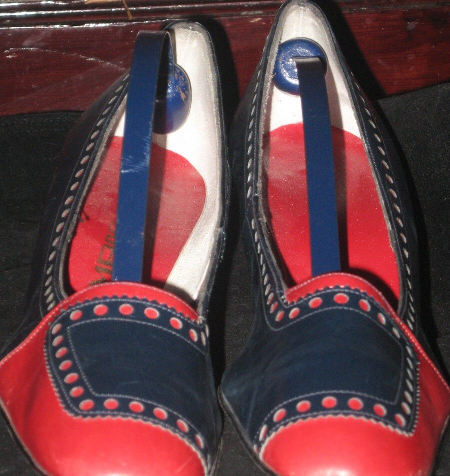 Vtg 60s Navy Red Two-Toned Spectator Cut-Outs Pumps Ladies Size 10 42 ...