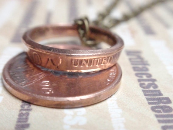Items similar to Penny Coin Ring Necklace A Lucky penny for your ...