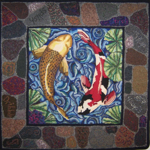 Items similar to Koi Fish Hooked Rug on Etsy