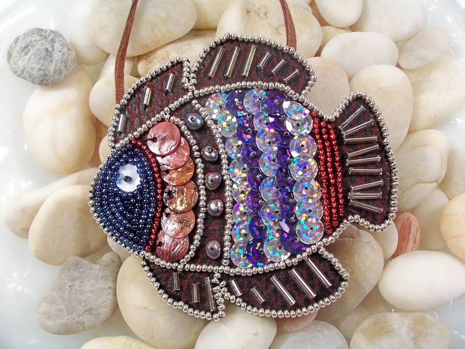 Tropical Fish Necklace or Pin Pattern Beaded Embroidery