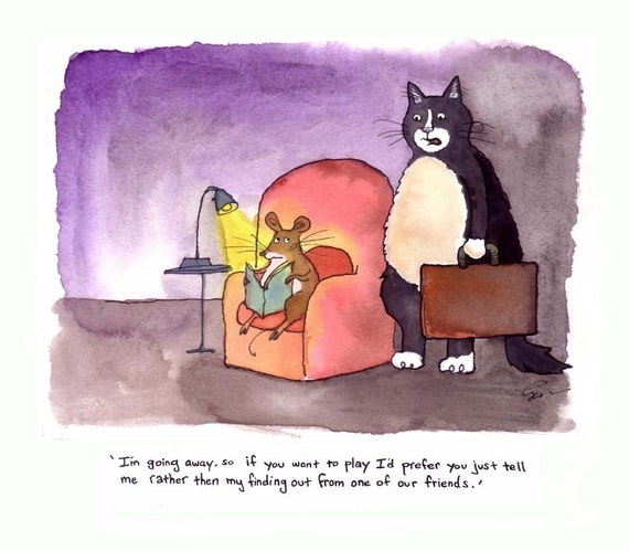 Funny Cat & Mouse Card Cat Art Mouse Art Cat and Mouse