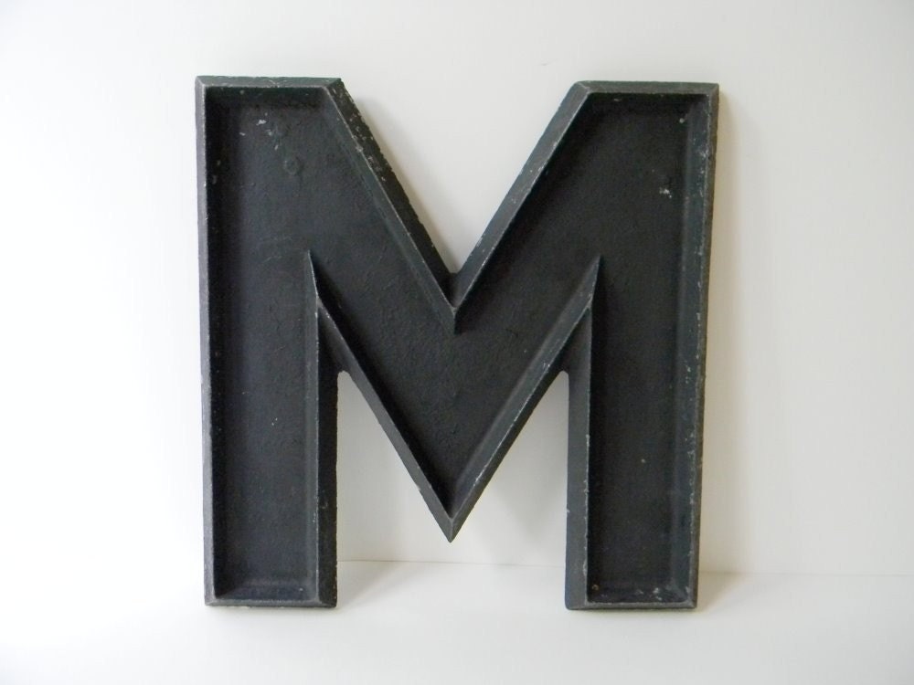 BIg Vintage Painted Metal Letter M 10 inch