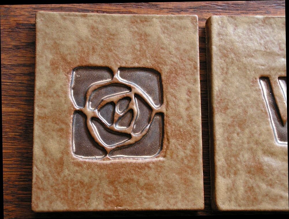 Stoneware welcome three-tile set with Arts & by CamasCreekPottery