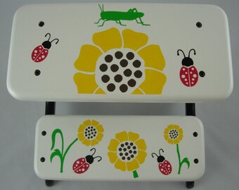 Sunflower, Ladybug Step Stool, Wooden, Wood, MDF, White, Black, Red ...
