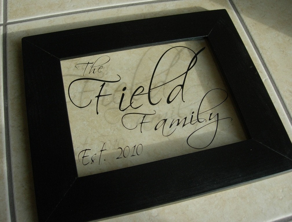 Personalized Family Name Sign Vinyl on Glass Black Frame