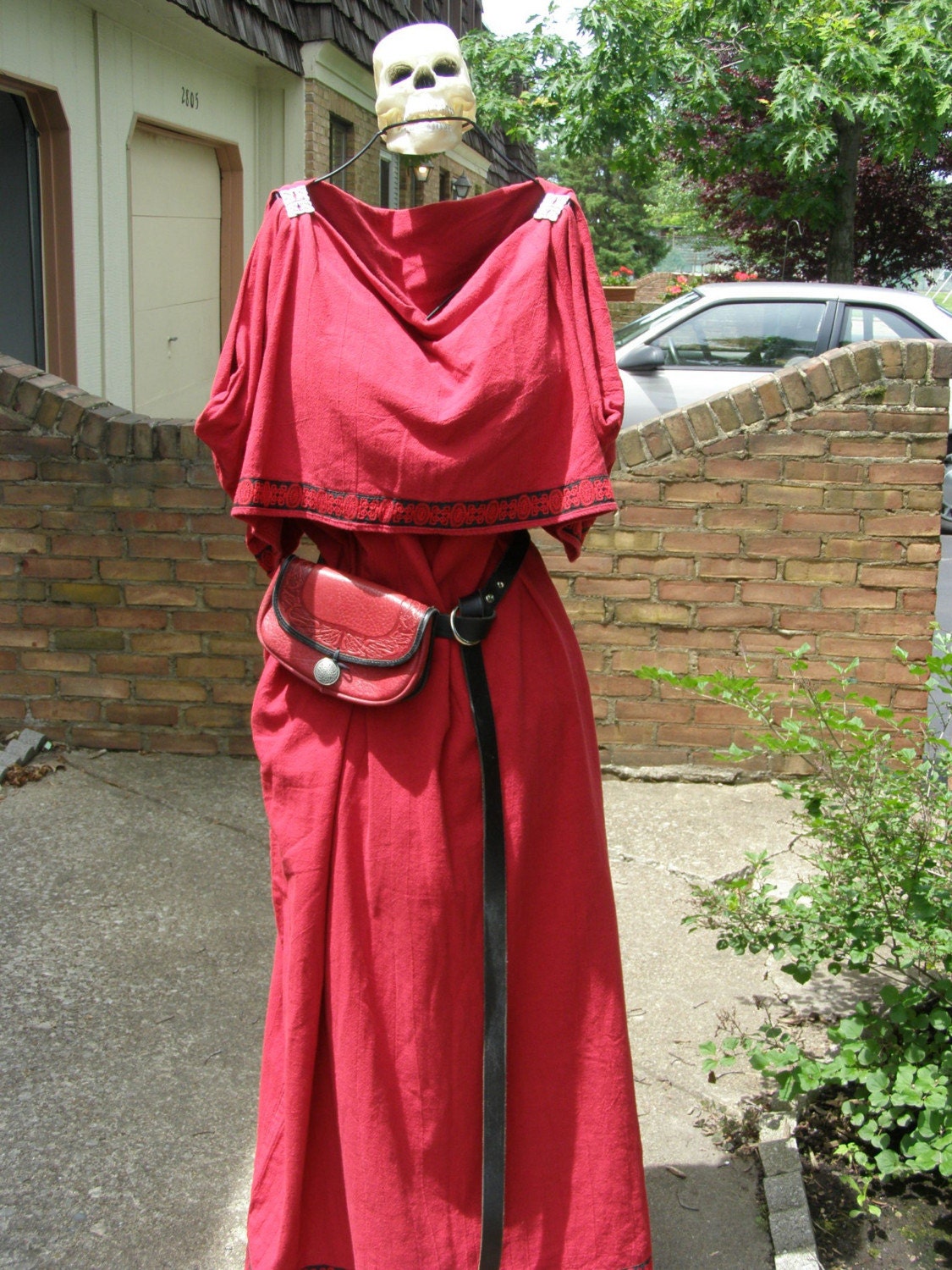 SALE Medieval Doric chiton or bog dress cotton red with trim