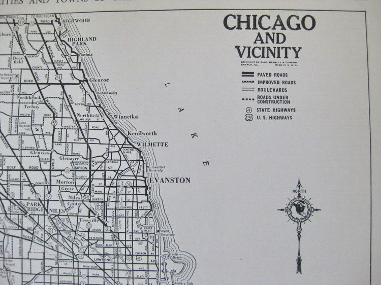 Chicago City Map 1940 Original