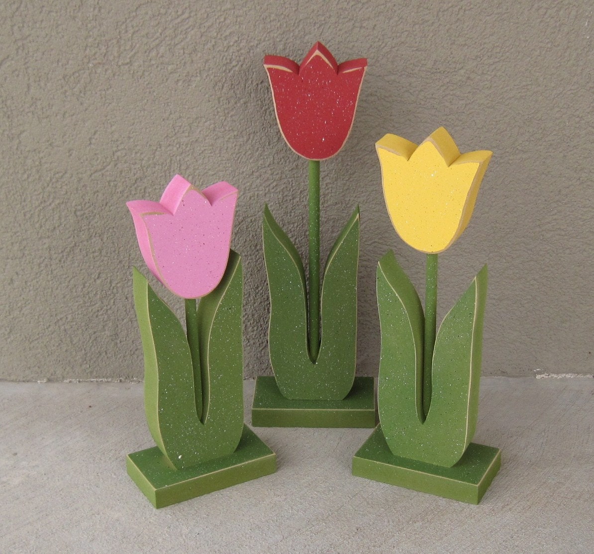 3 Tall Standing Tulip Block Set for Spring decor Flower