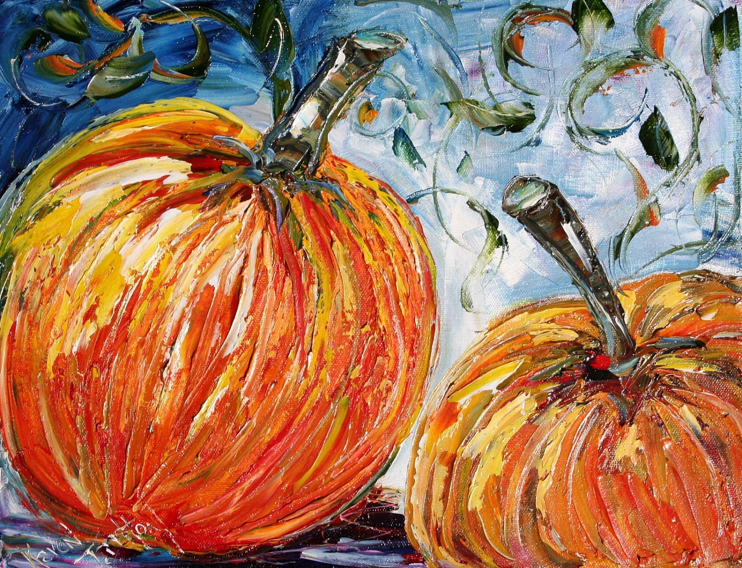 Original painting Fall Pumpkins oil abstract impressionism