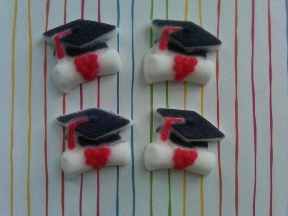 Edible Sugar GRADUATION CAP and DIPLOMA Cupcake Toppers