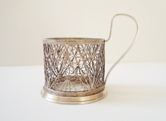 Russian Vintage Tea Glass Holder Podstakannik Filigree