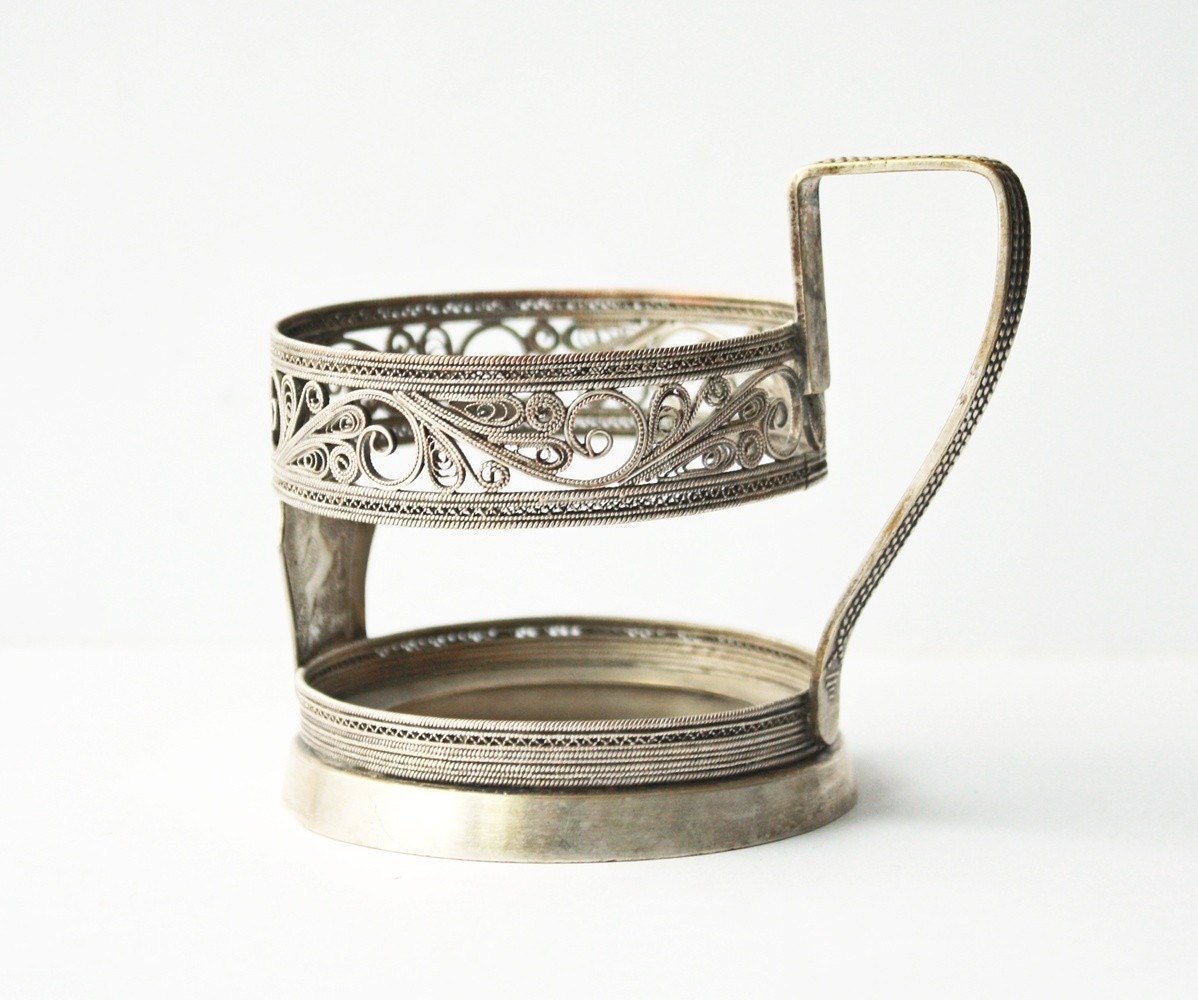 Russian Vintage Tea Glass Holder Podstakannik Filigree