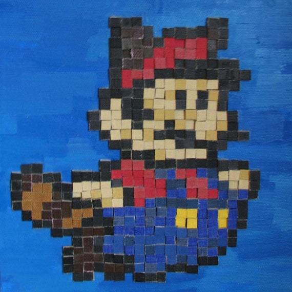 Recycled Book 8-bit Raccoon Mario from SMB 3 Art by dpad on Etsy