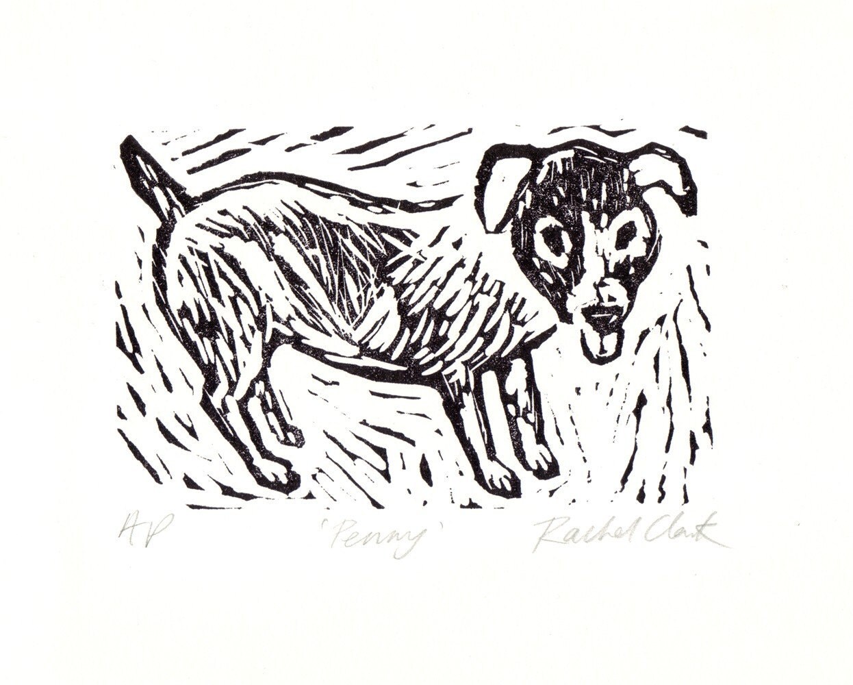 Dog linocut original print