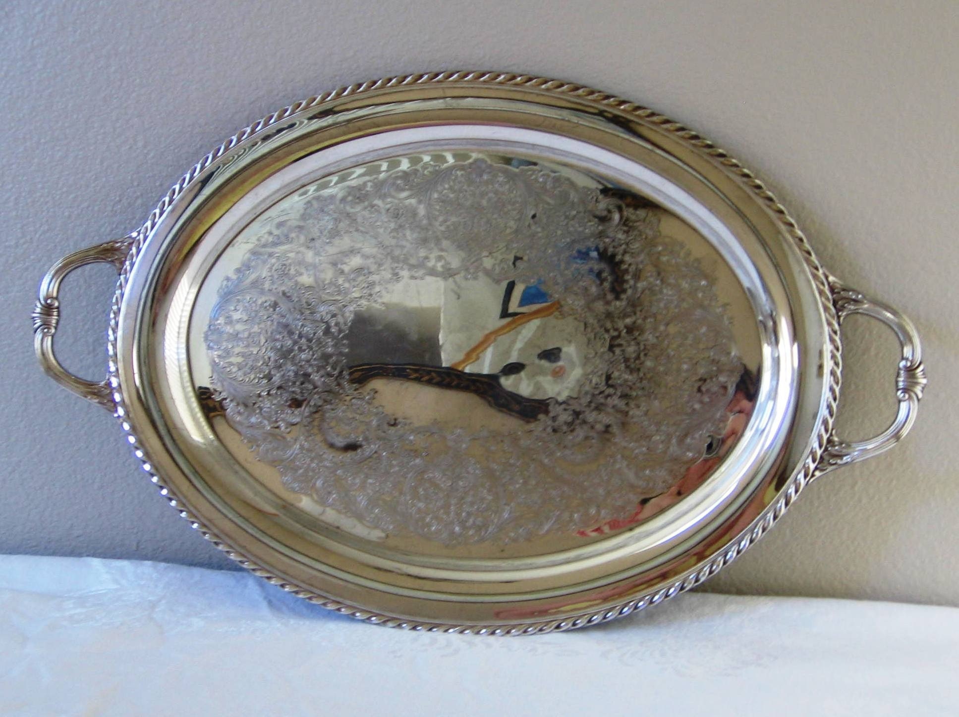 Vintage Oval Silver Plate Tray with Handles