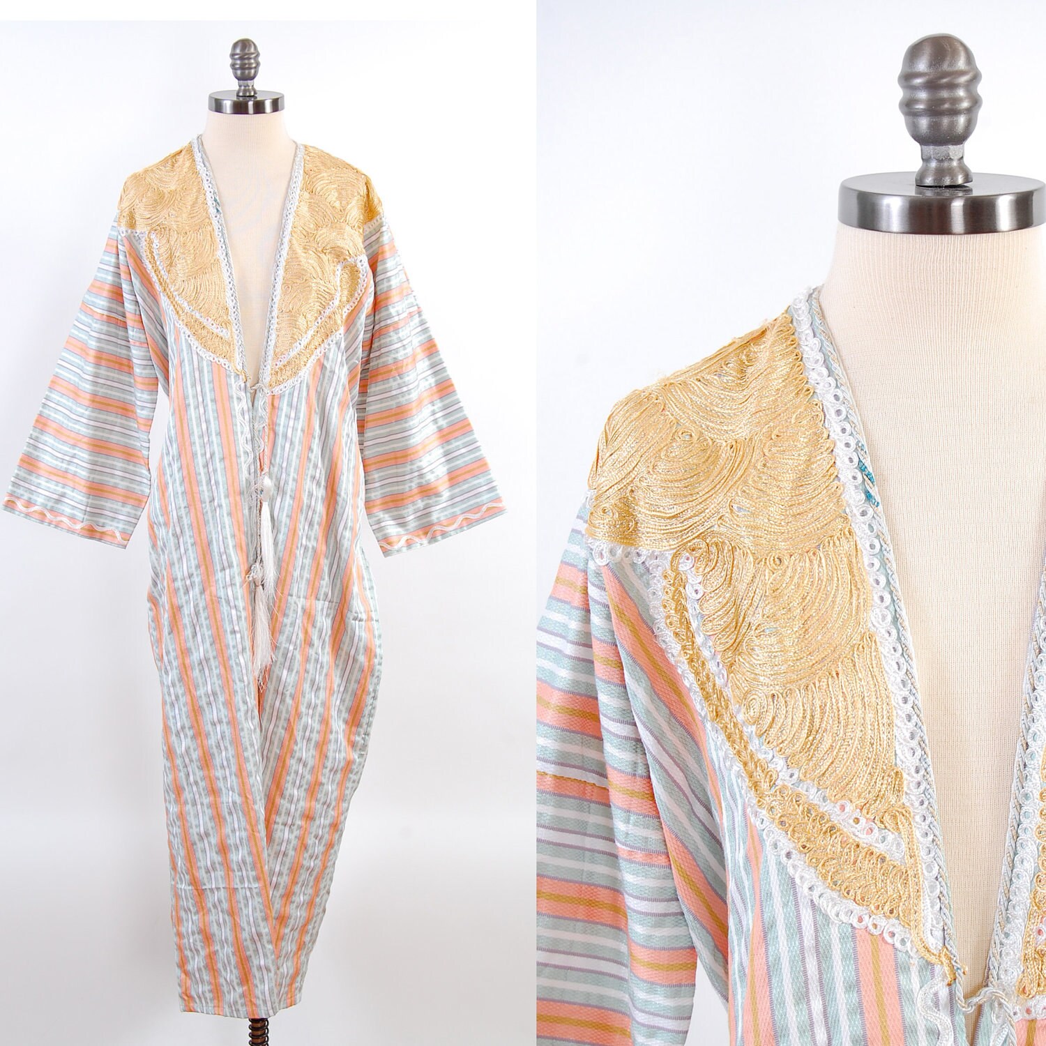 Vintage 70s moroccan robe / Gold embroidery / Tribal gypsy