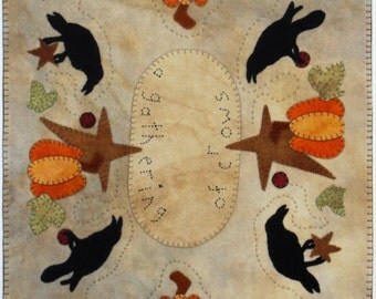 PATTERN - Primitive Folk Art Wool Applique Quilt - "A Gathering of ...