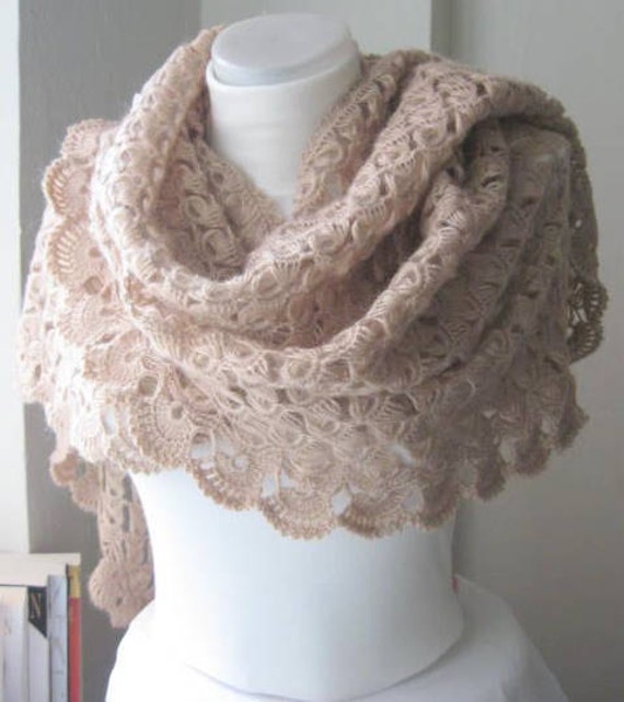 Unique Beige Mohair shawl..charismatic very cool-shawl