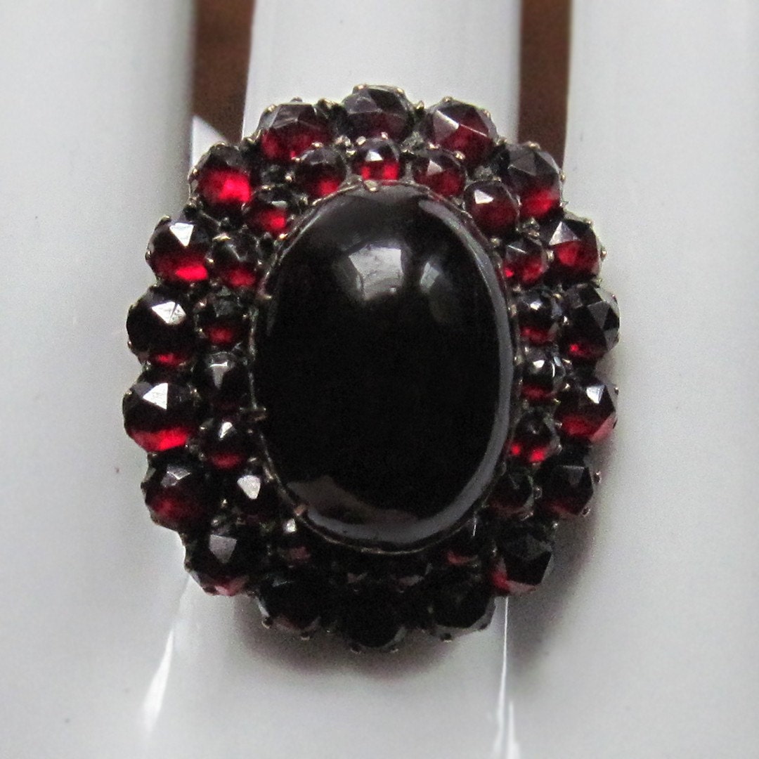 SALE Antique Victorian Bohemian Garnet Ring Czech 7 or by aynart