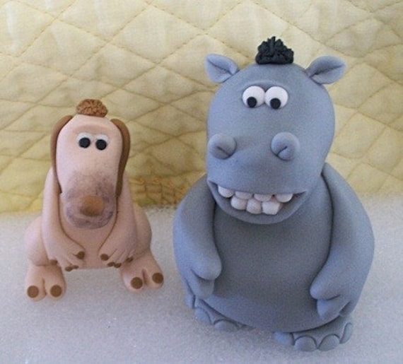 Items similar to Fondant Pat the Hippo and Stanley the Dog Cake Topper ...